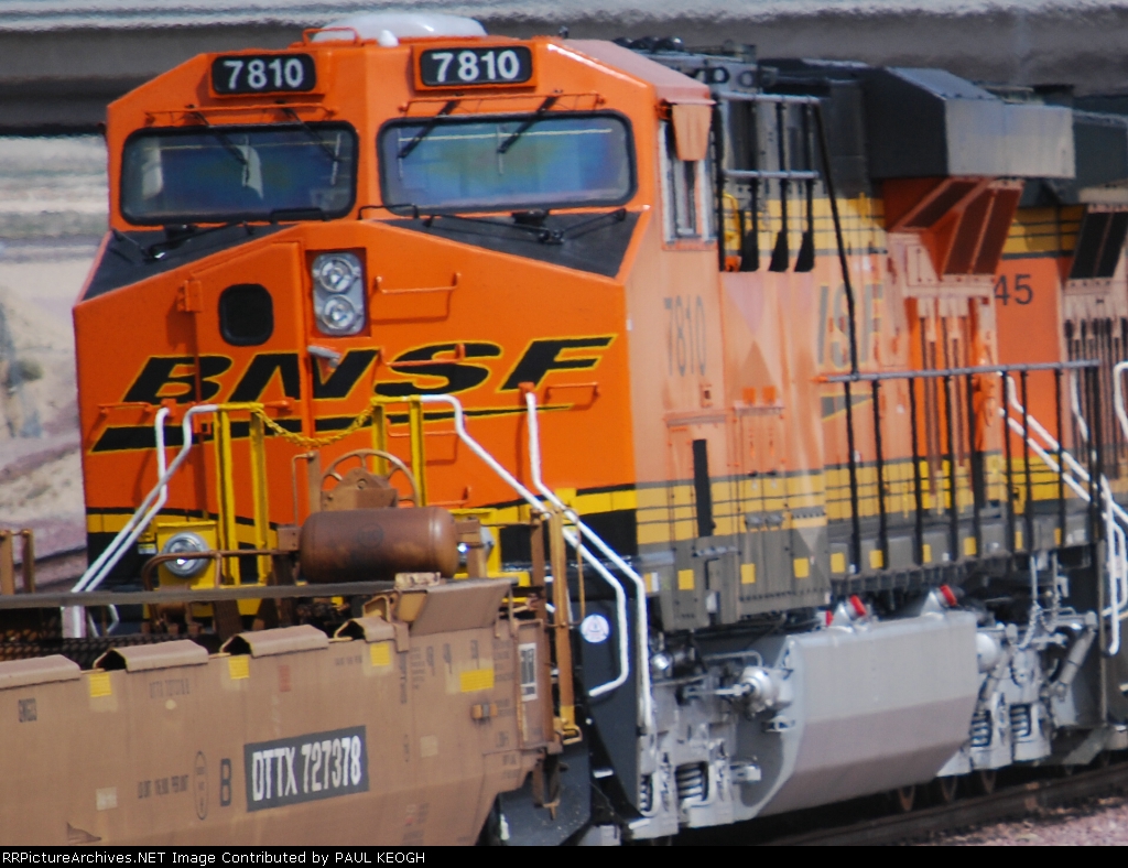 Almost in the cab shot of a Very Brand new GEVO BNSF 7810 as she rolls east pulling a mty ...